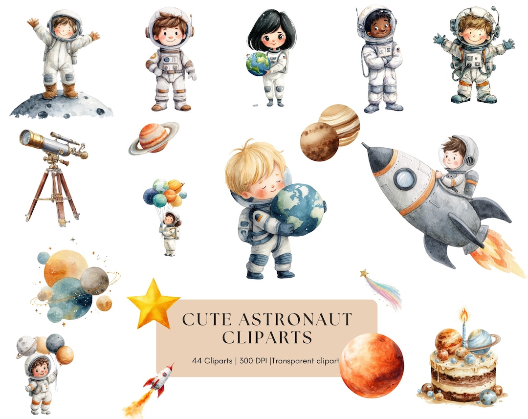 Watercolor Astronaut Clipart Bundle: Space Illustrations (digital ...