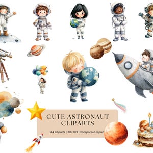 Watercolor Astronaut Clipart Bundle: Space Illustrations (digital ...