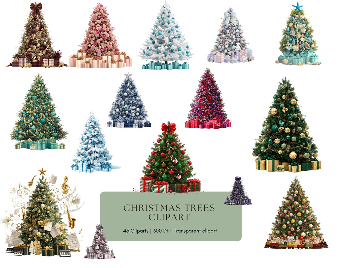 Christmas Trees Clipart Bundle Png, Festive Tree Illustrations Clipart ...