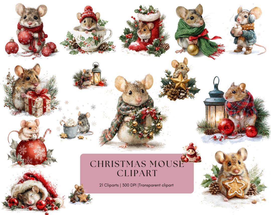 Christmas Mouse Clipart Bundle: Festive Scrapbook Graphics (digital ...