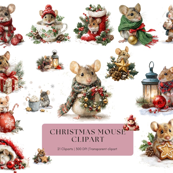 Christmas Mouse Clipart - Etsy