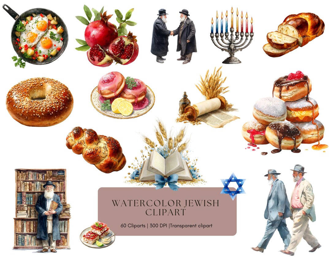 Watercolor Jewish Clipart Bundle, Hanukkah Clipart Bundle, Torah ...