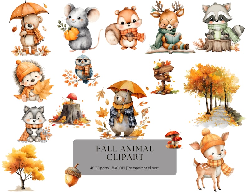 Watercolor Fall Animal Clipart Bundle, Woodland Animals Clipart Bundle ...