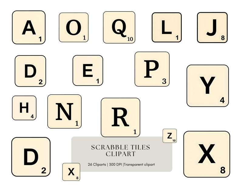Scrabble Tiles Clipart Png, Word Tile Digital Clipart for Spelling and ...