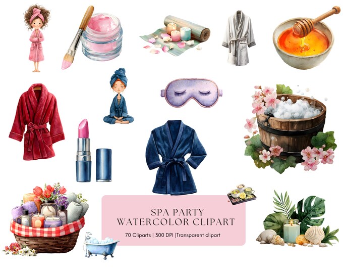 Cute Spa Clipart, Watercolor Girls Clipart, Spa Party Digital Download ...