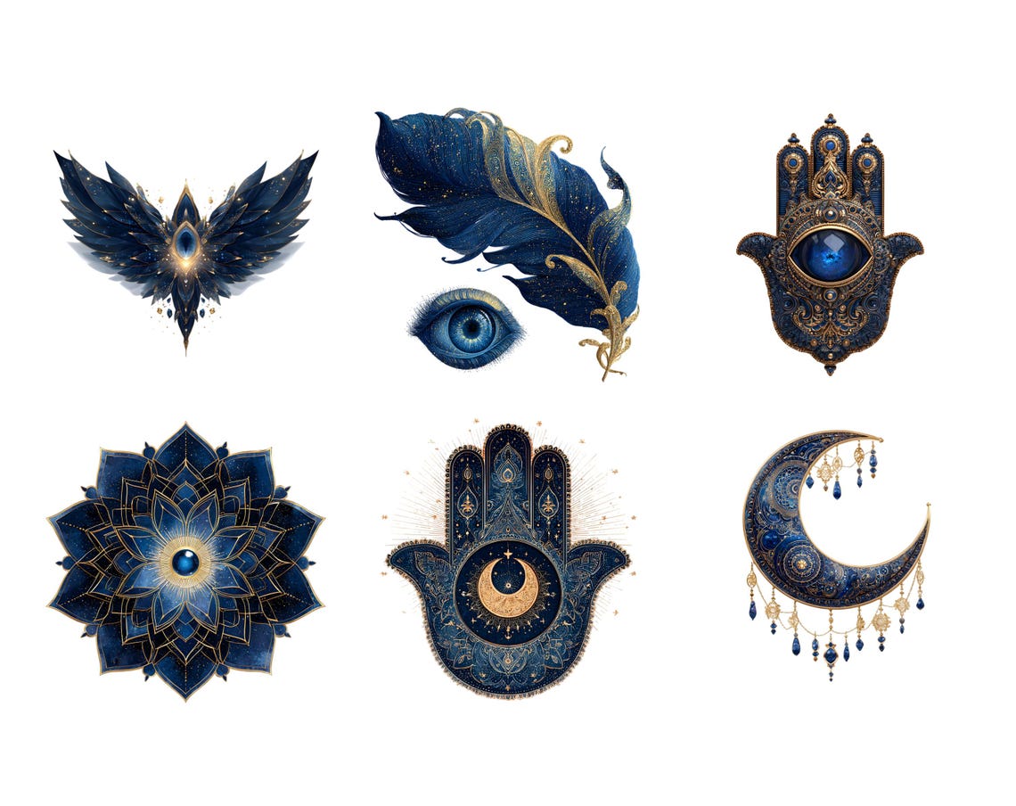 Blue Gold Esoteric Clipart Png, Esoteric Digital Clipart in Blue and ...