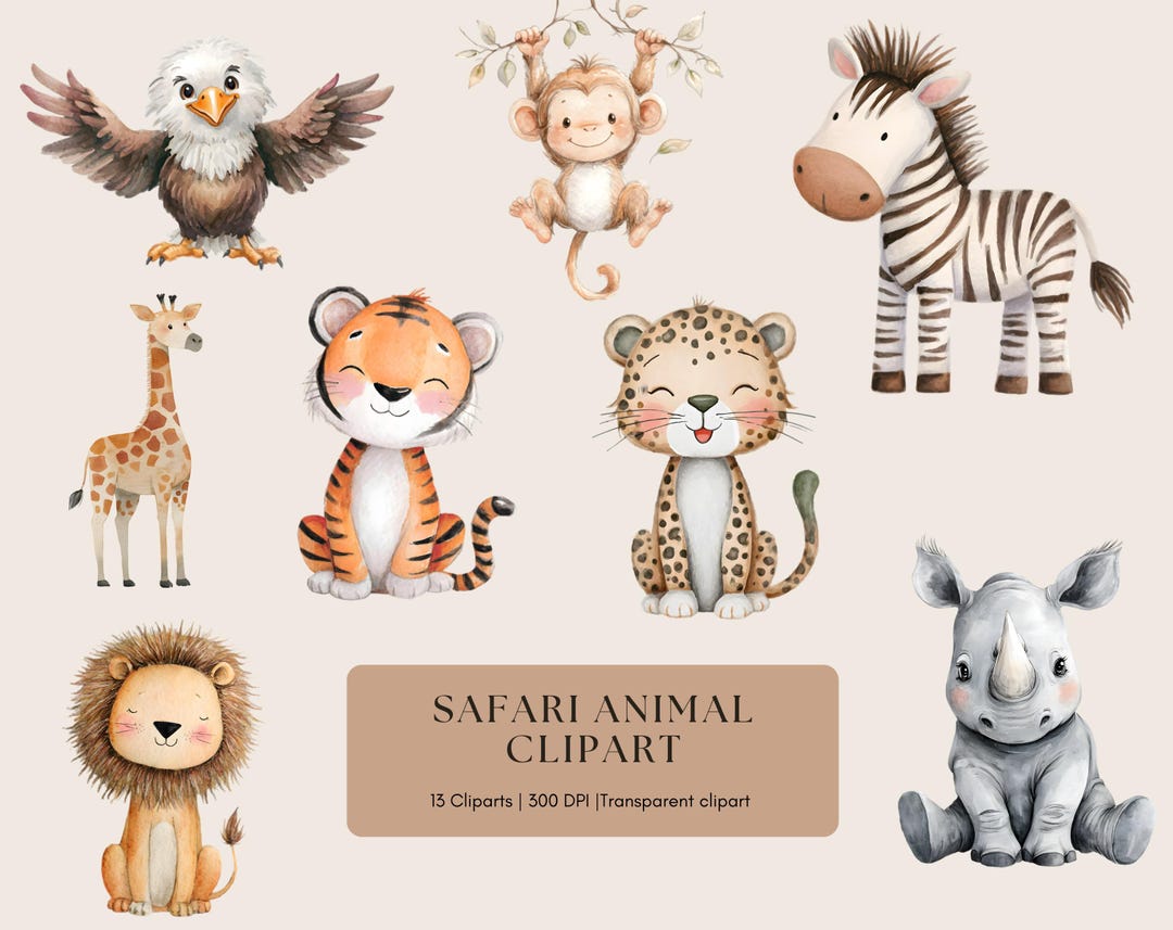 Safari Animals Png Clipart Bundle, Jungle Animals Clipart Bundle, Lion ...