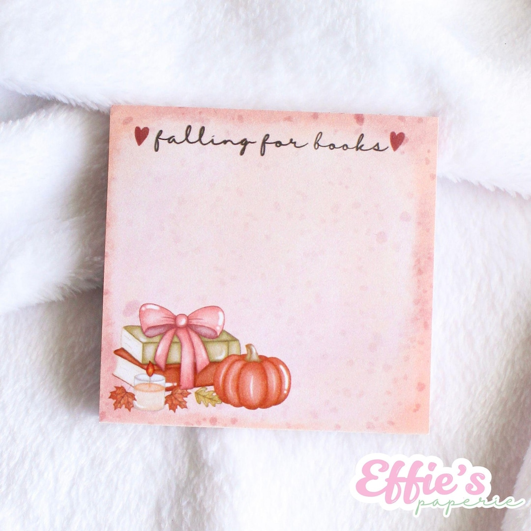 Falling for Books Sticky Note – 3x3 Pink Fall Bookish Notepad, 50 ...