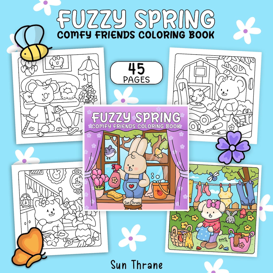 Fuzzy Spring | Joyful Coloring Book | 45 Pages | Funny and Cozy Animal ...