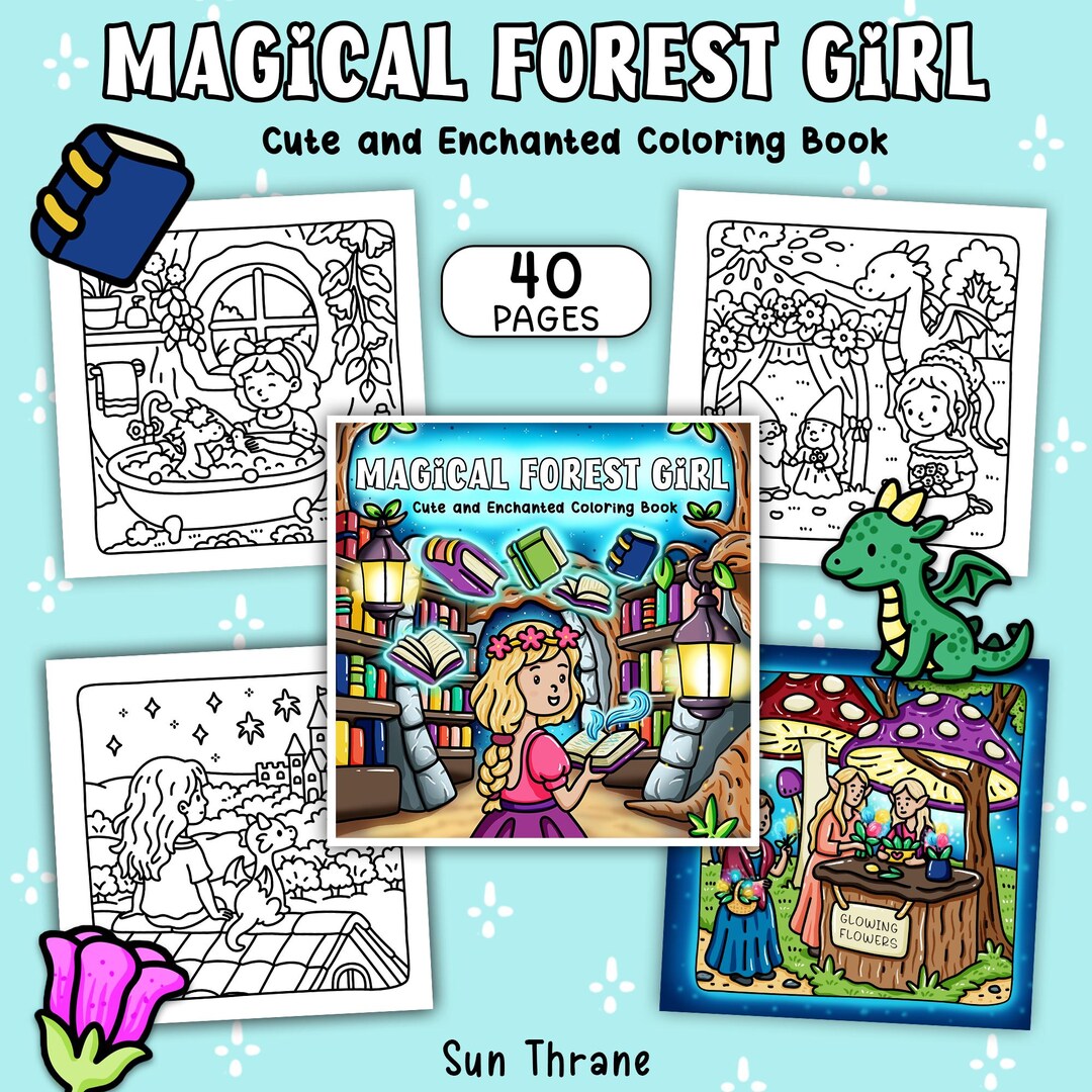 Magical Forest Girl | Mystical Coloring Book | 40 Pages | Girly and ...