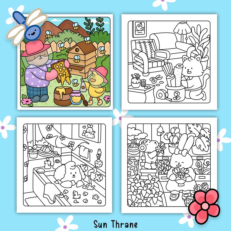 Fuzzy Spring | Joyful Coloring Book | 45 Pages | Funny and Cozy Animal ...