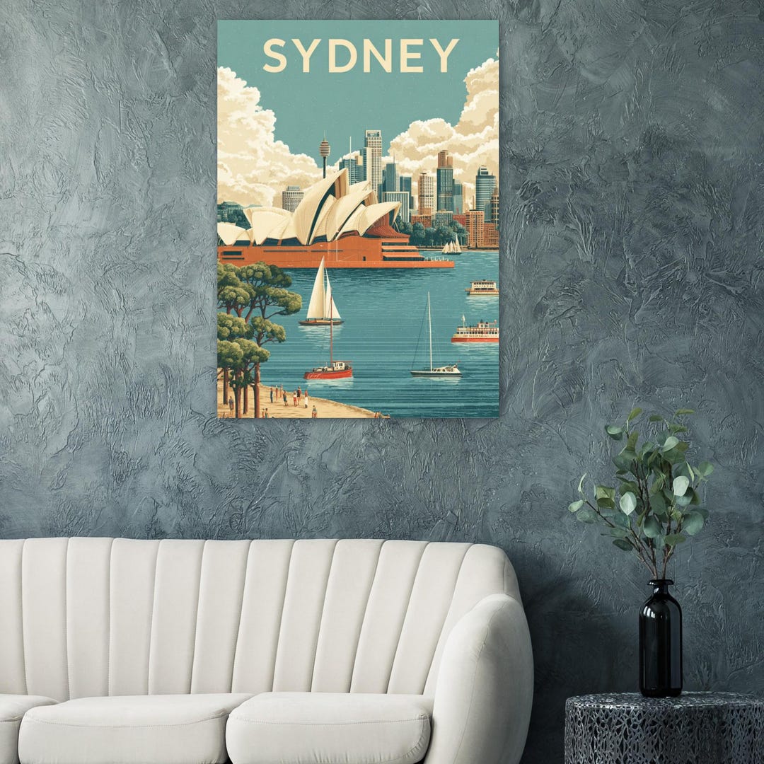 Sydney Travel Poster: Retro Australia Art Print - Opera House & Harbour ...