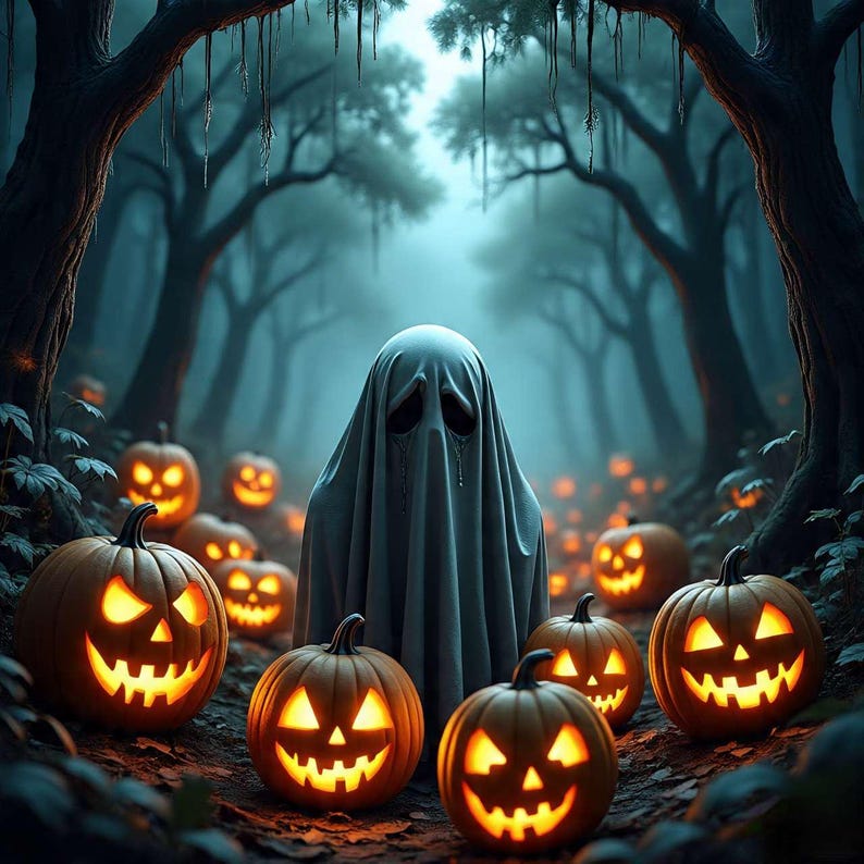 Spooky Pumpkins Images Halloween Art Print (digital Download) - Etsy