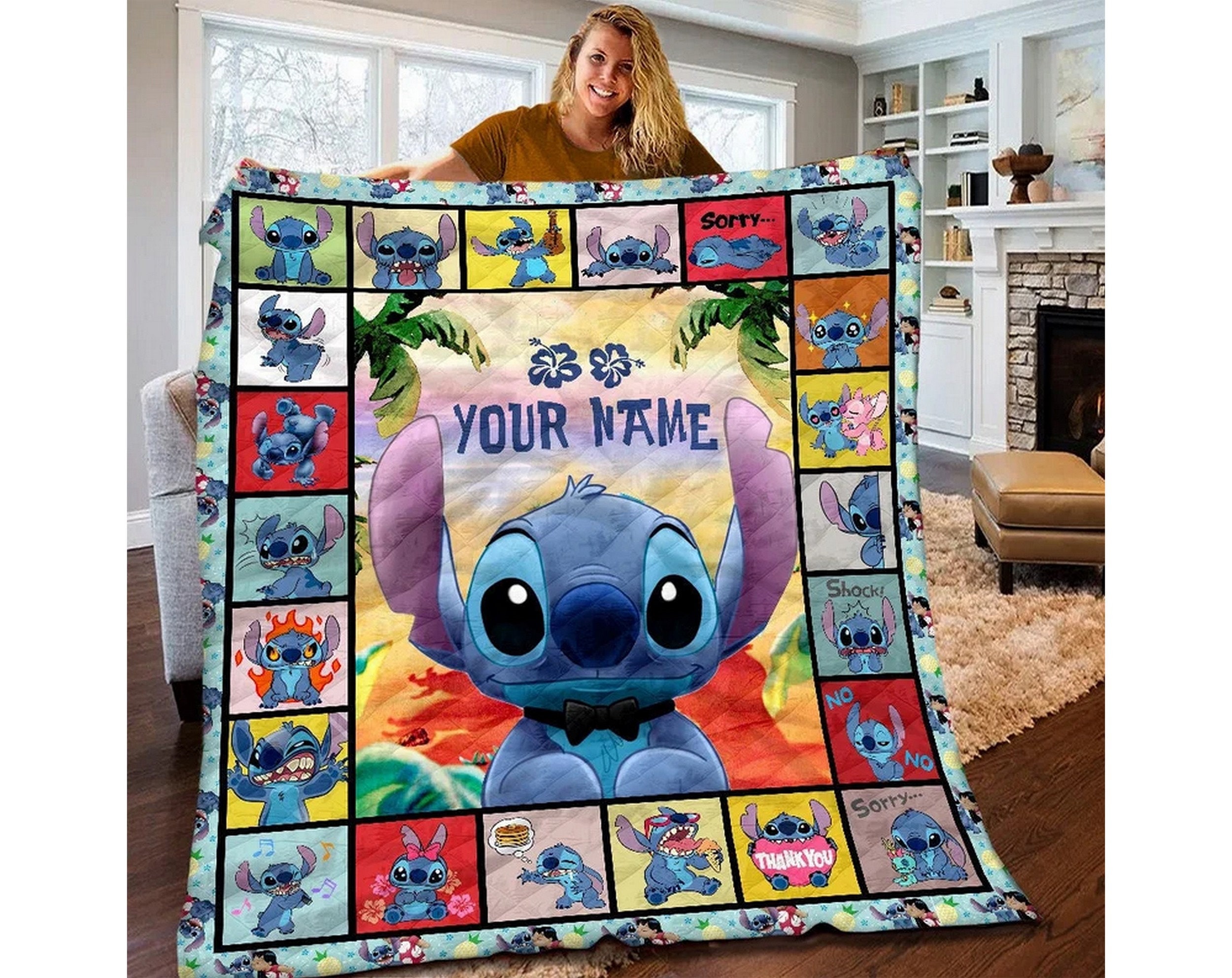 Personalized Stitch Custom Name Family Lilo And Stitch Fleece Blanket ...