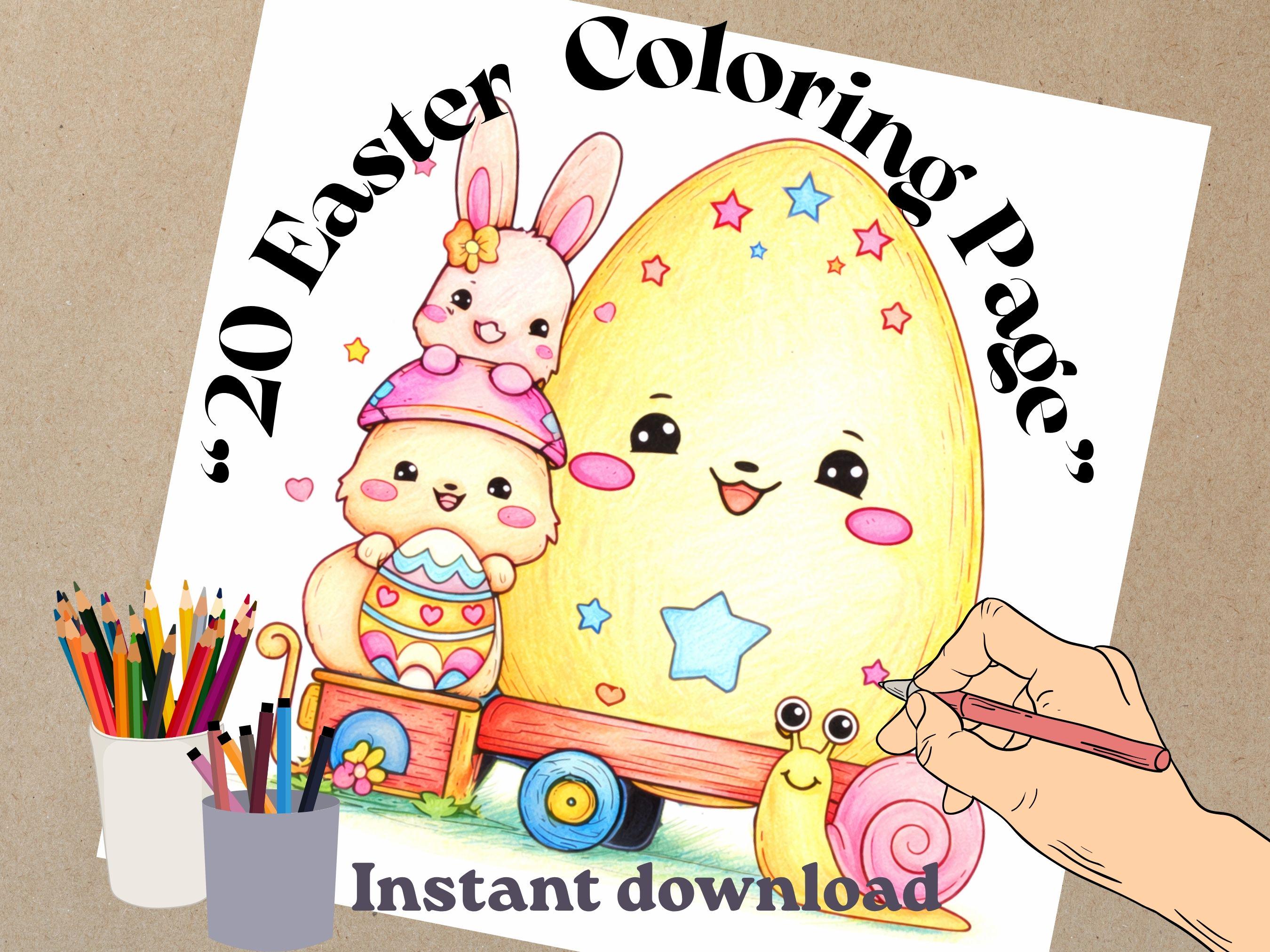 Easter Coloring Pages Printable, Kawaii Bunny Egg Sheet (digital ...