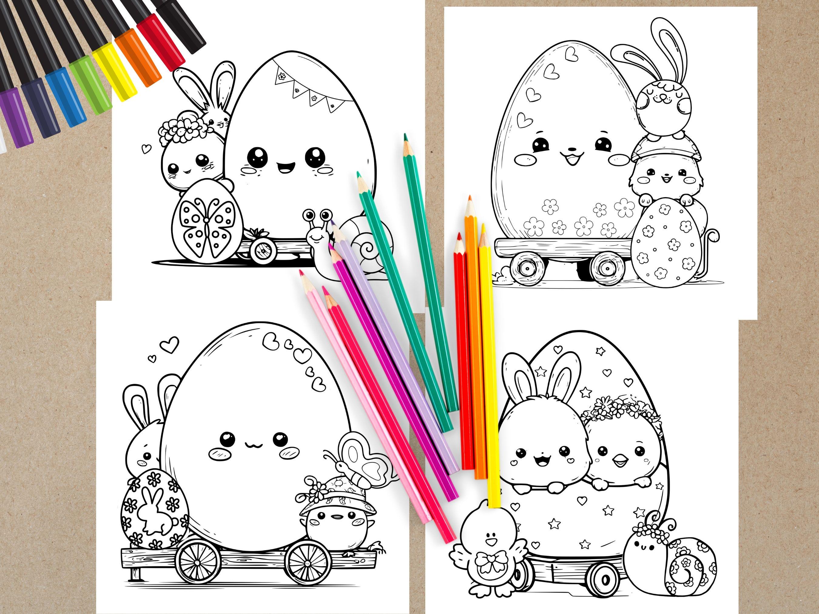 Easter Coloring Pages Printable, Kawaii Bunny Egg Sheet (digital ...