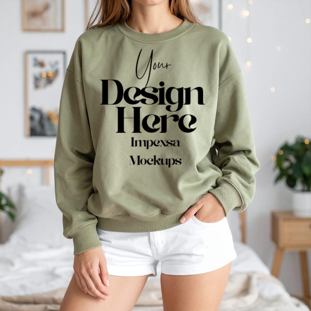 Gildan & Bella Canvas Olive Green Color Sweat Shirt Mock Up. PSD PNG ...