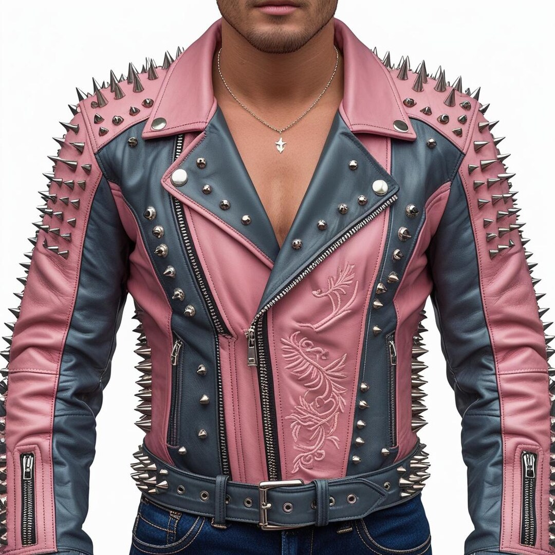 Handmade Spiked Leather Biker Jacket: Embroidered Punk Rocker Coat - Etsy