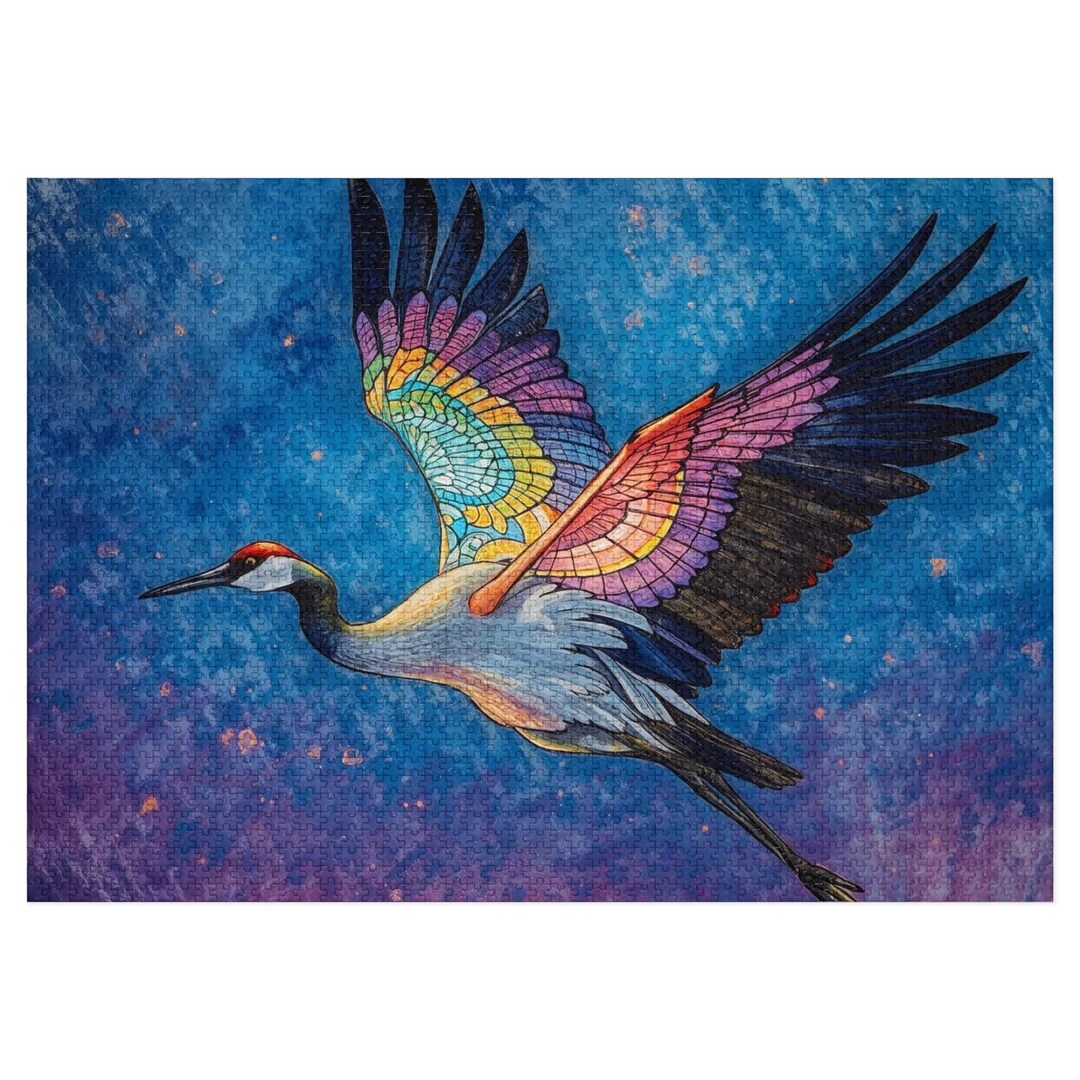 Jigsaw Puzzle – Radiant Crane With Stained Glass Wings - Etsy