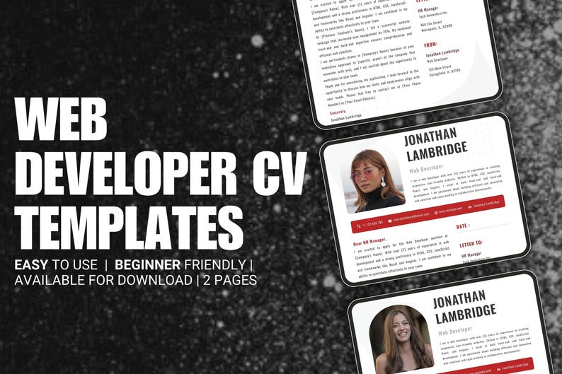 2 Pages Web Developer CV Template | Editable Canva Resume for Front End ...