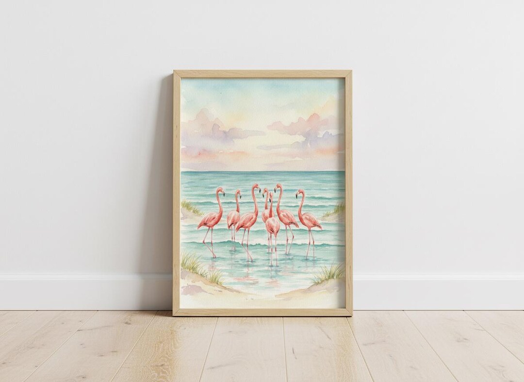 Flamingo Wall Art Printable | Coastal Watercolor Flamingos | Beach ...