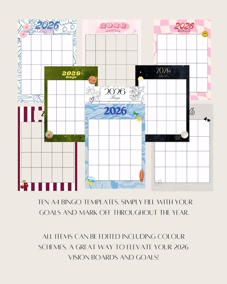 2026 Vision Board Bingo Sheets | Goal Setting Bingo | Manifestation ...