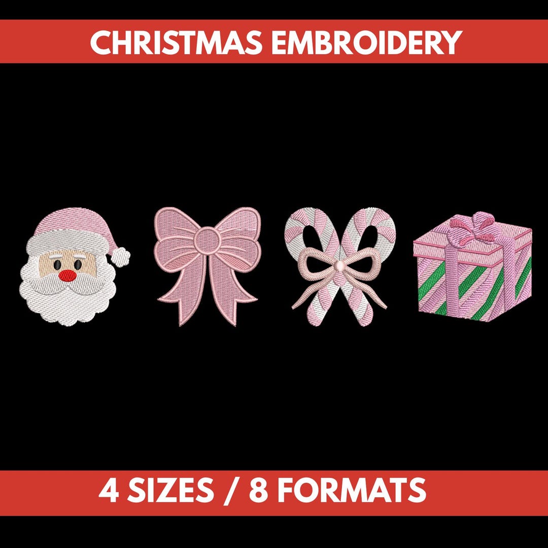 Cute Pink Bow Santa Embroidery File Machine Embroidery Pattern, 4 Sizes ...
