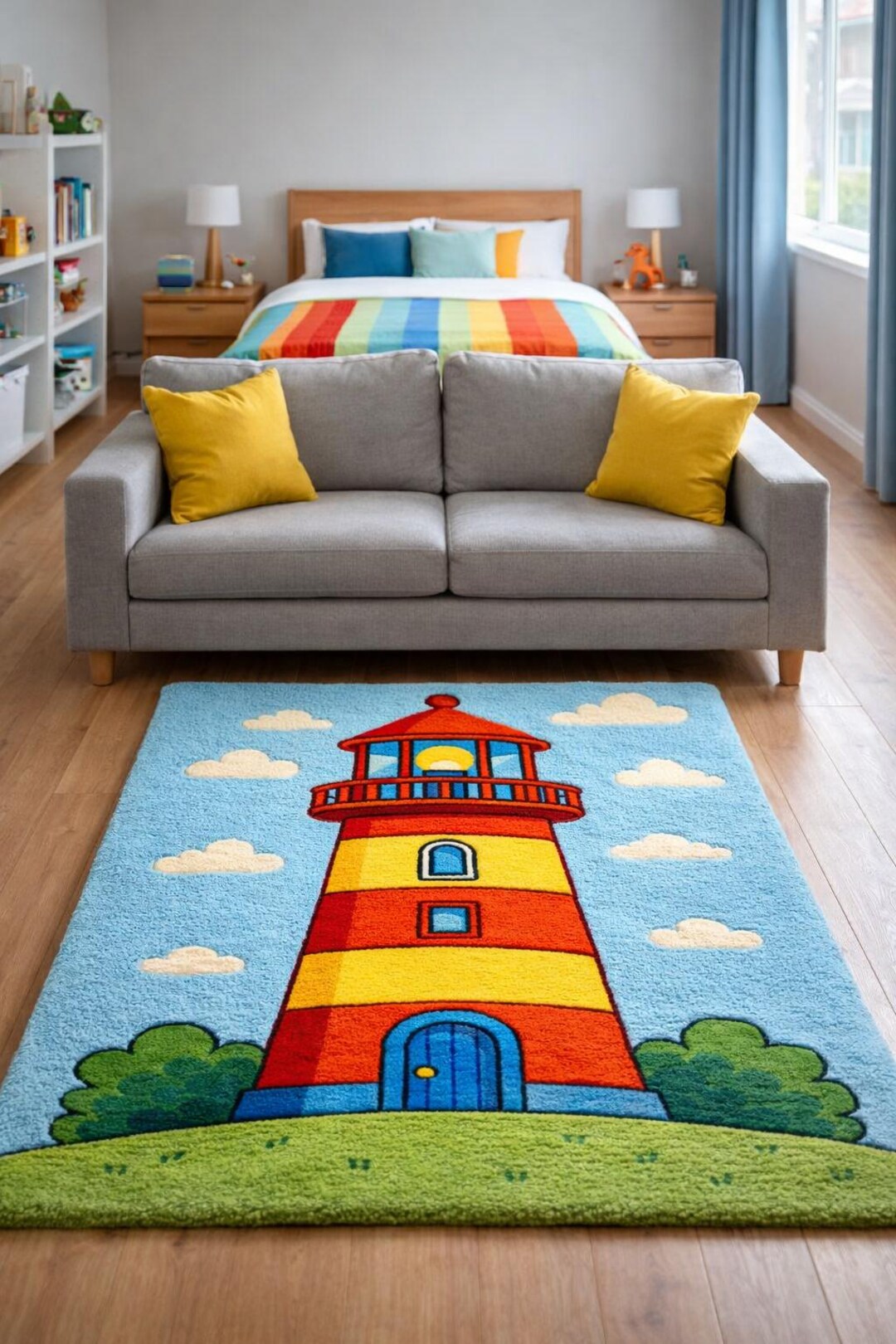 Hand Tufted Kids Lighthouse Rug – Colorful Nursery & Bedroom Play Area ...