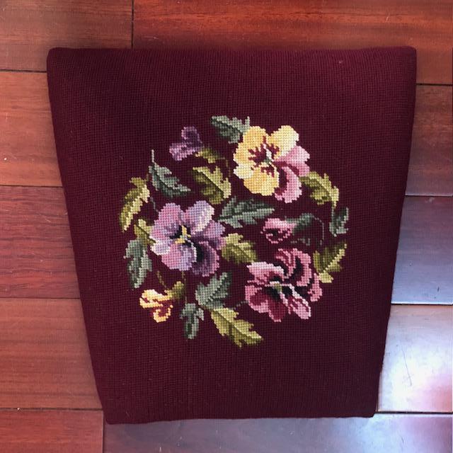 Vintage Needlepoint Seat Cushions 2 Floral Burgundy Cottagecore ...