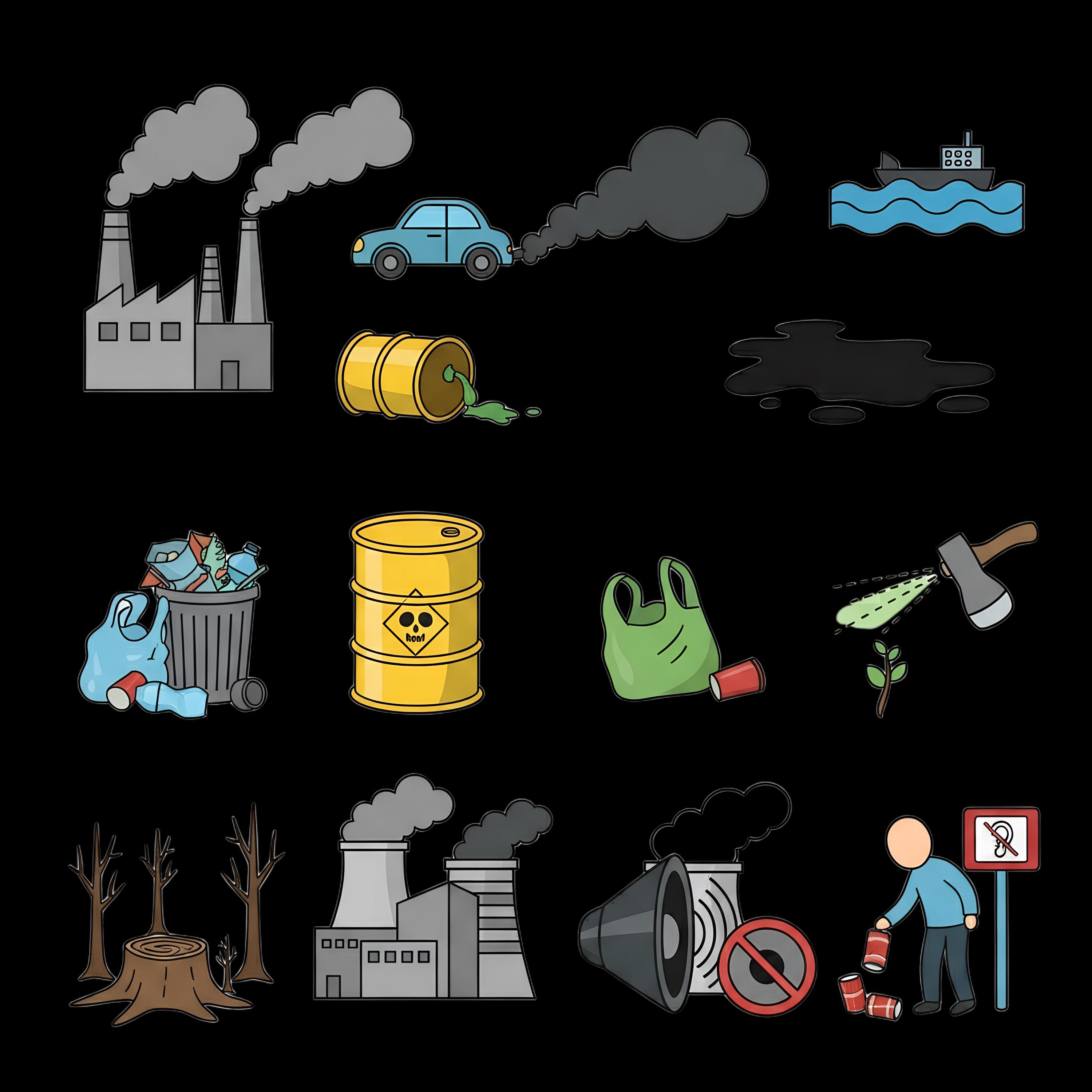 Causes of Pollution Clipart Bundle, 5 Sticker Sets, Environmental ...