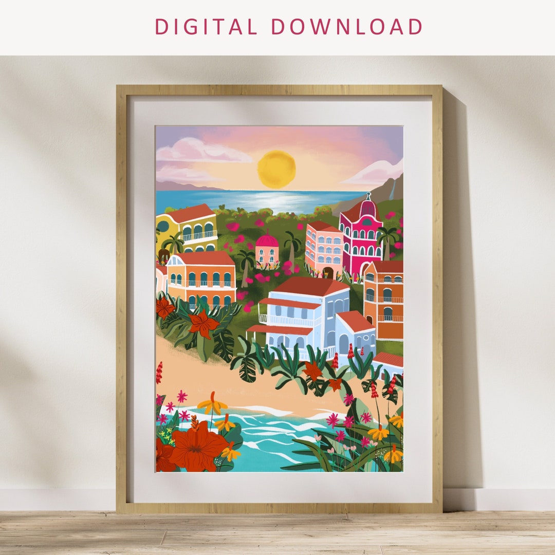 Old San Juan, Puerto Rico Caribbean Digital Art Print in Bright, Jungle ...