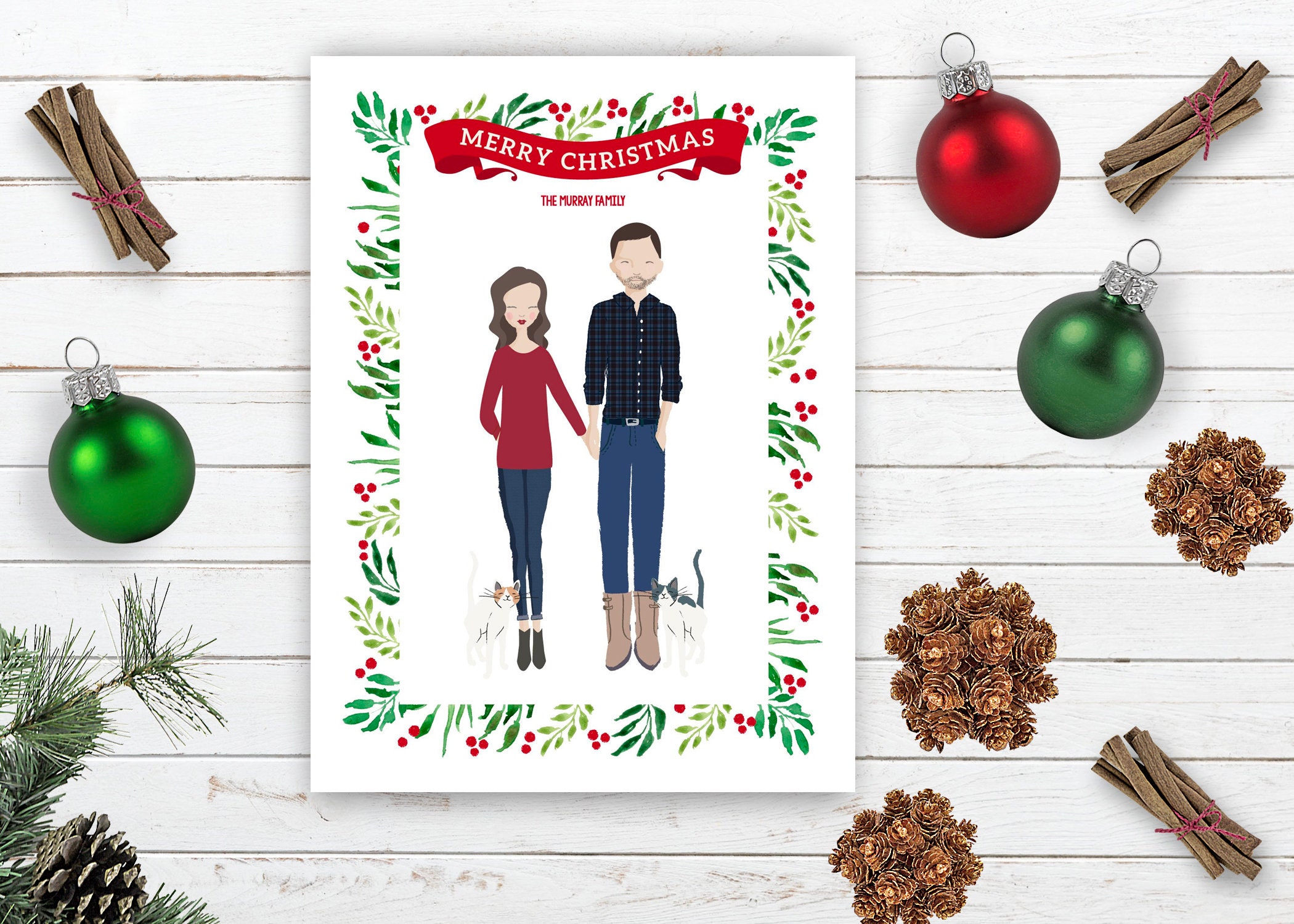 Custom Family Christmas Card, Custom Illustrated Family Portrait ...