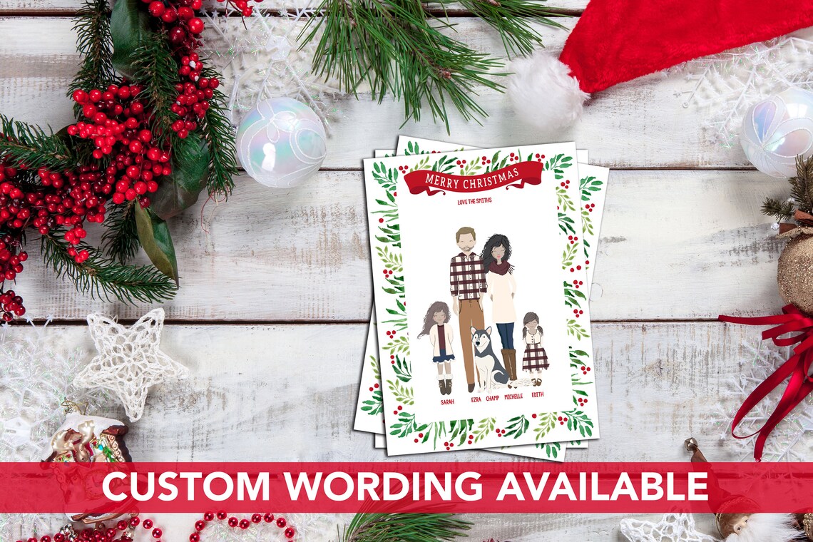 Custom Family Christmas Card, Custom Illustrated Family Portrait ...
