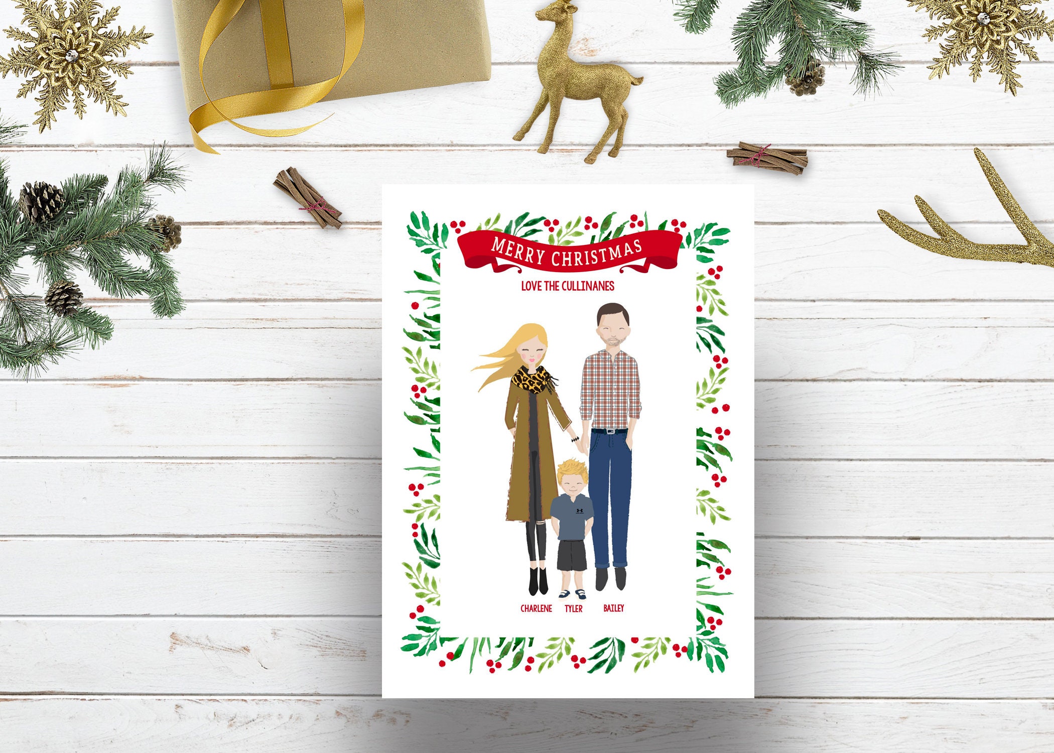 Custom Family Christmas Card, Custom Illustrated Family Portrait ...