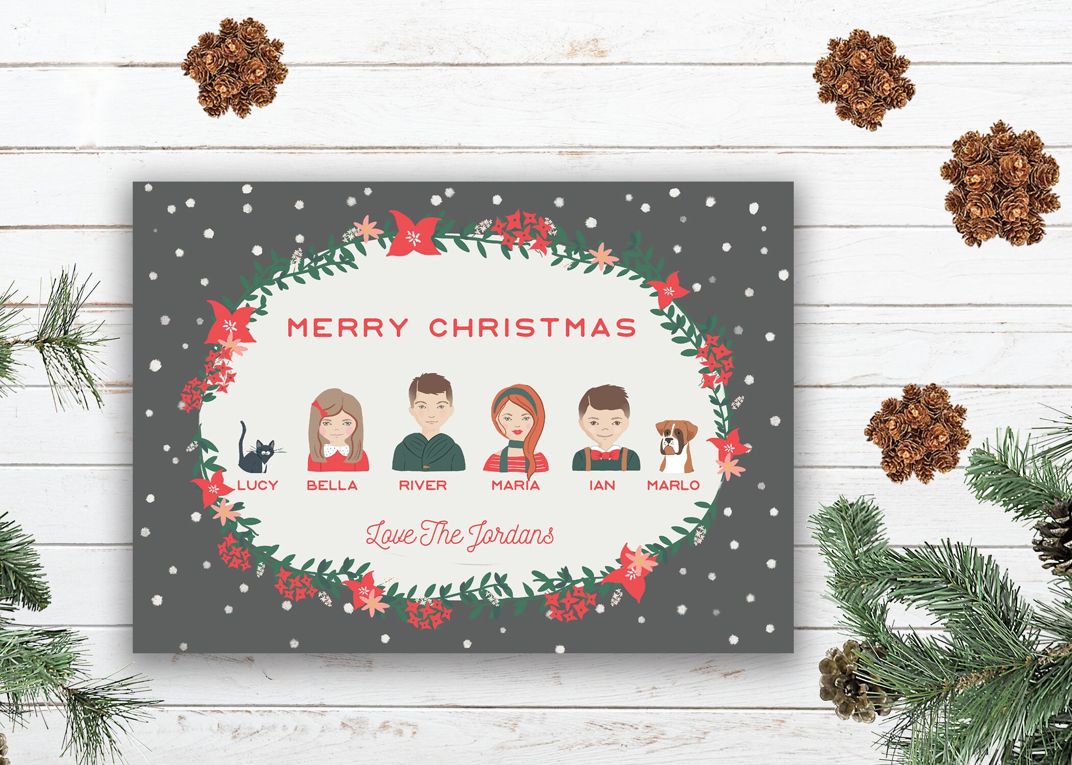Custom Family Christmas Card, Custom Illustrated Family Portrait ...