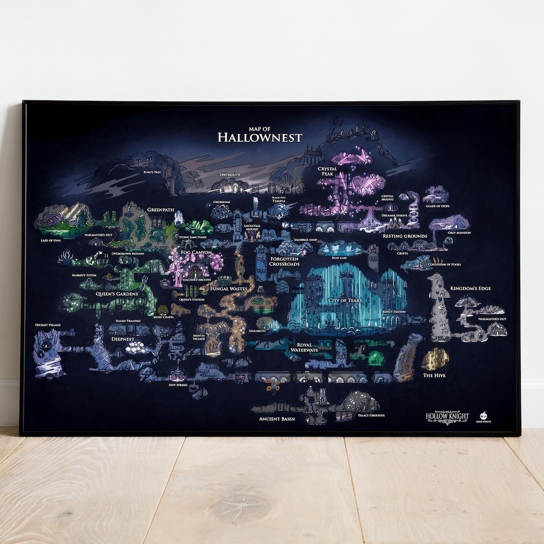 Hallownest Map Poster | Hollow Knight Wall Decor | Rolled Canvas Print ...