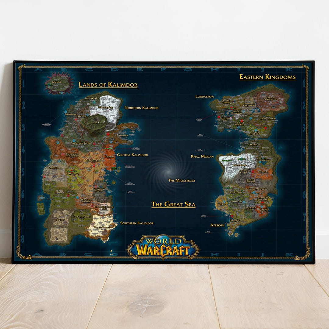 Warcraft Map Poster | Azeroth Wall Decor | Rolled Canvas Print | Gift ...