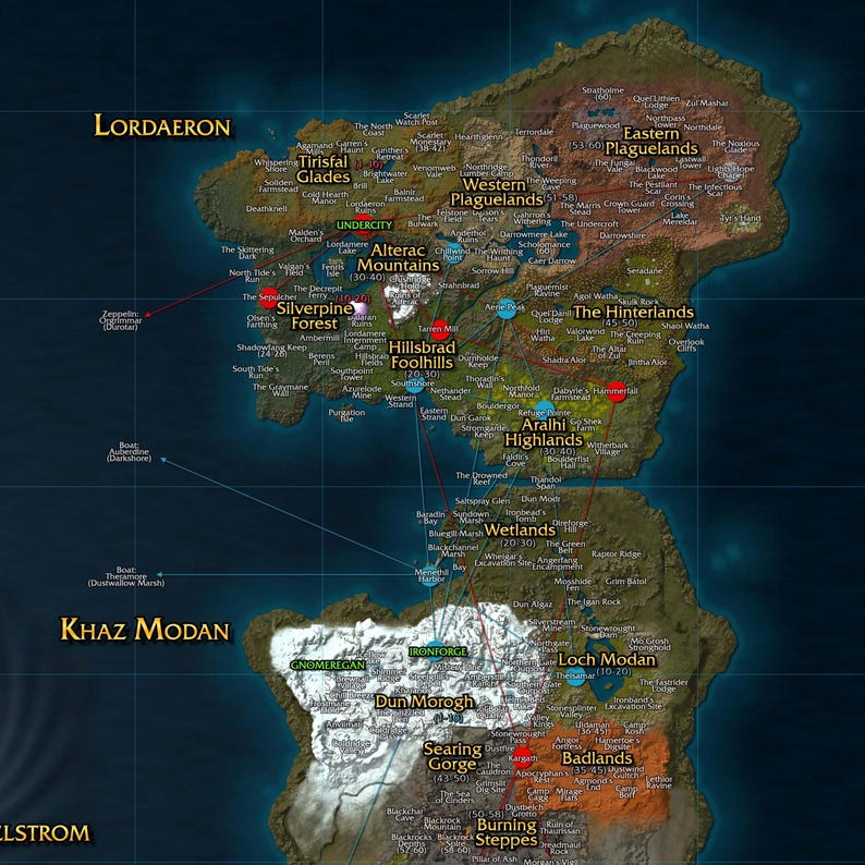 Warcraft Map Poster | Azeroth Wall Decor | Rolled Canvas Print | Gift ...