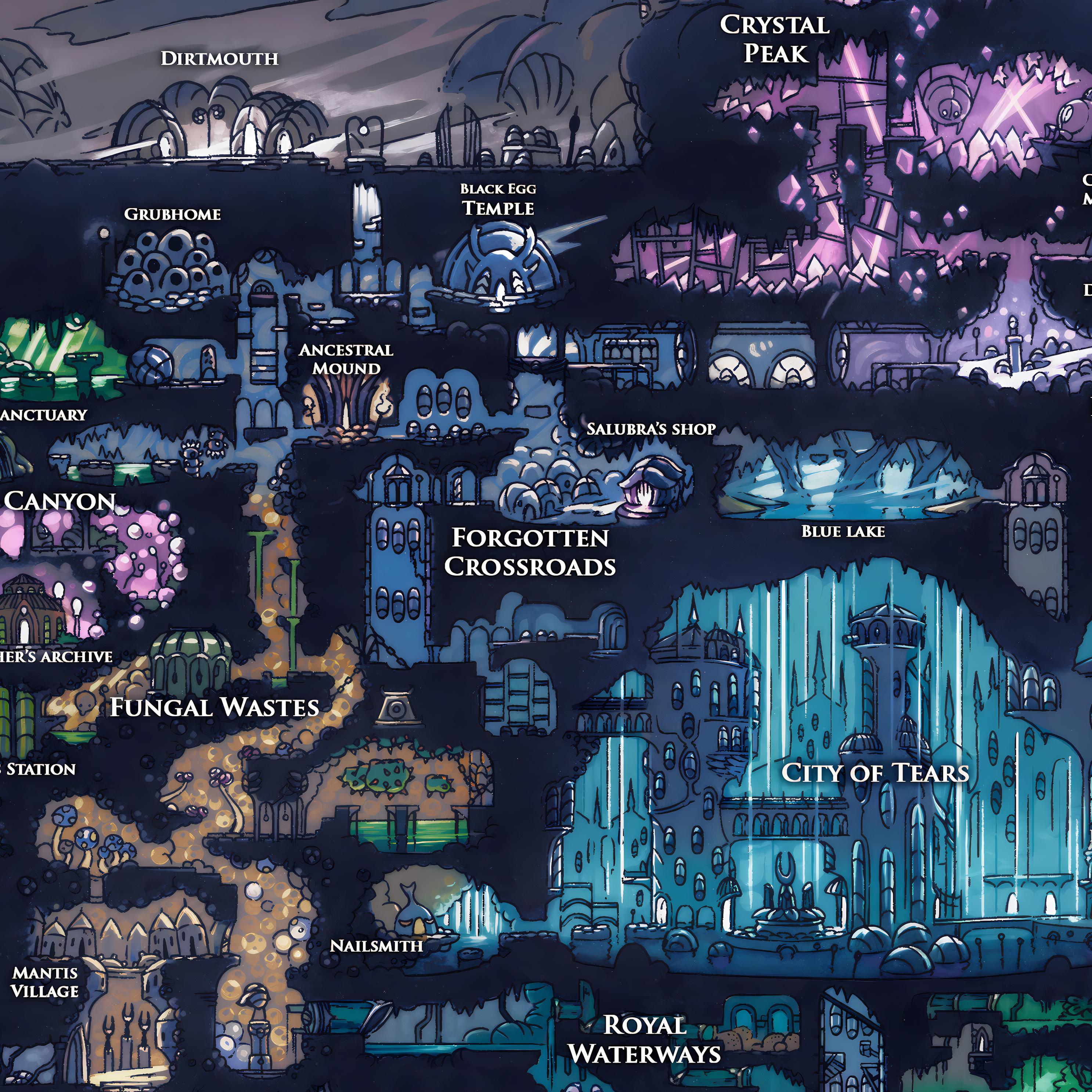Hallownest Map Poster | Hollow Knight Wall Decor | Rolled Canvas Print ...