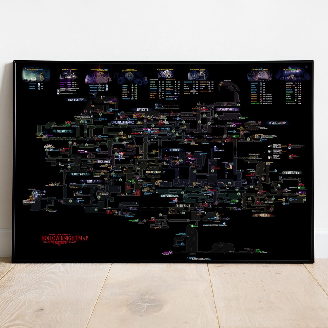 Hallownest Map Poster | Hollow Knight Wall Decor | Rolled Canvas Print ...
