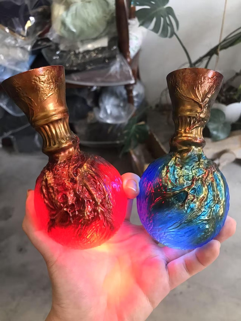 Glowing Elden Ring Flask: Hand-painted Gamer Decor Crimson or Cerulean ...