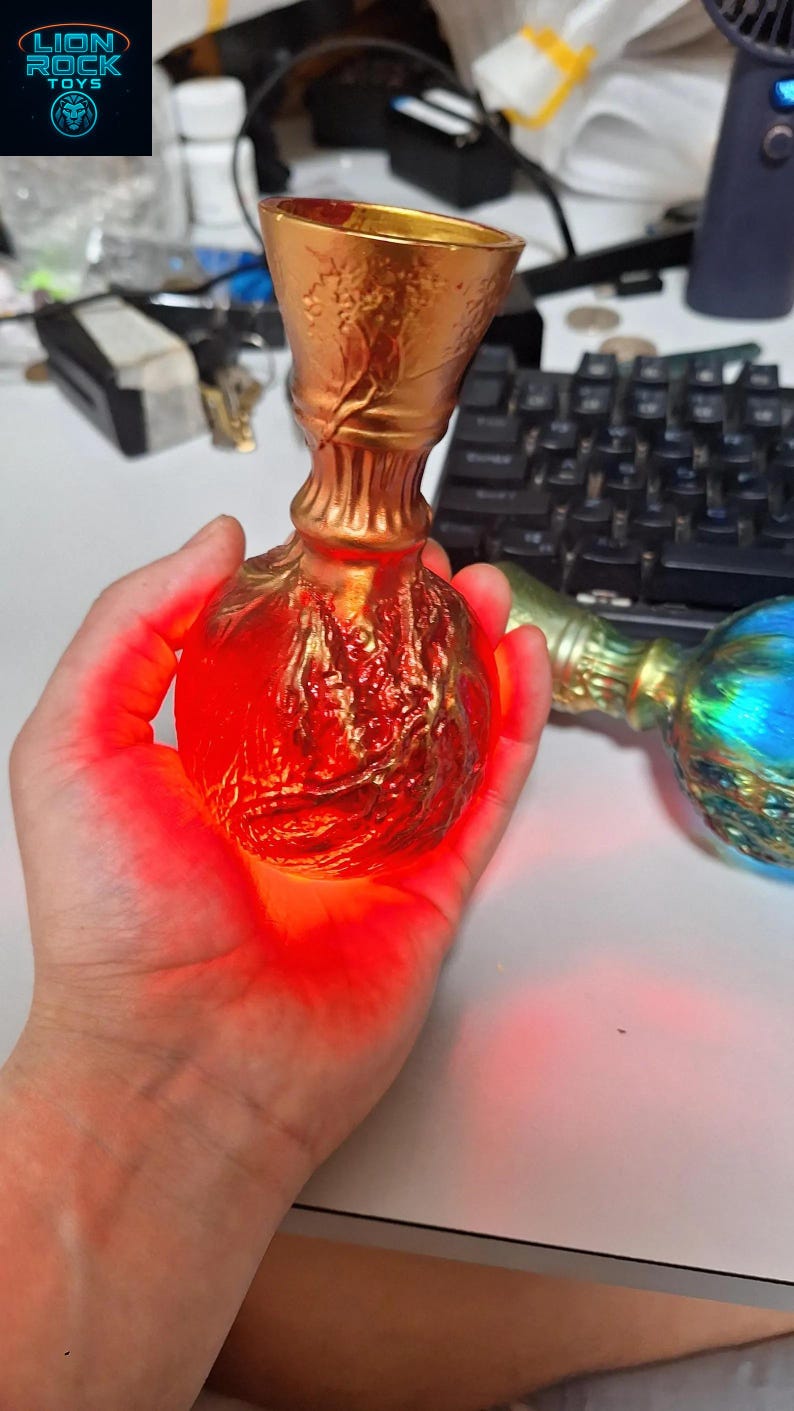 Glowing Elden Ring Flask: Hand-painted Gamer Decor Crimson or Cerulean ...
