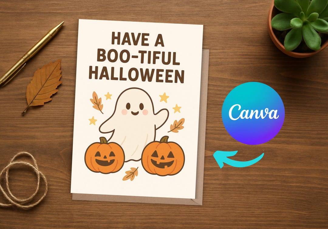 Boo-tiful Halloween Card | Cute Ghost Pumpkin Greeting | Printable ...