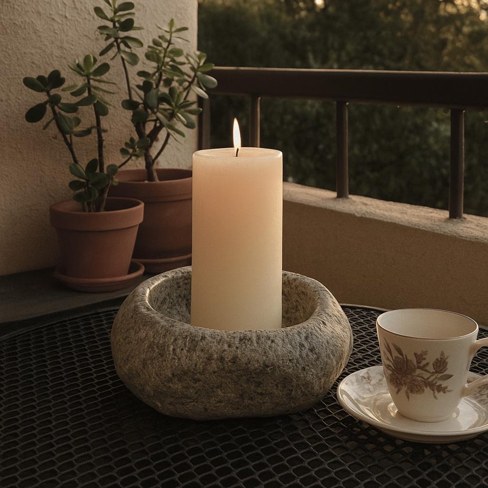 Natural Stone Candle Bowl – Handmade Pebble Holder for Tealight, Votive ...