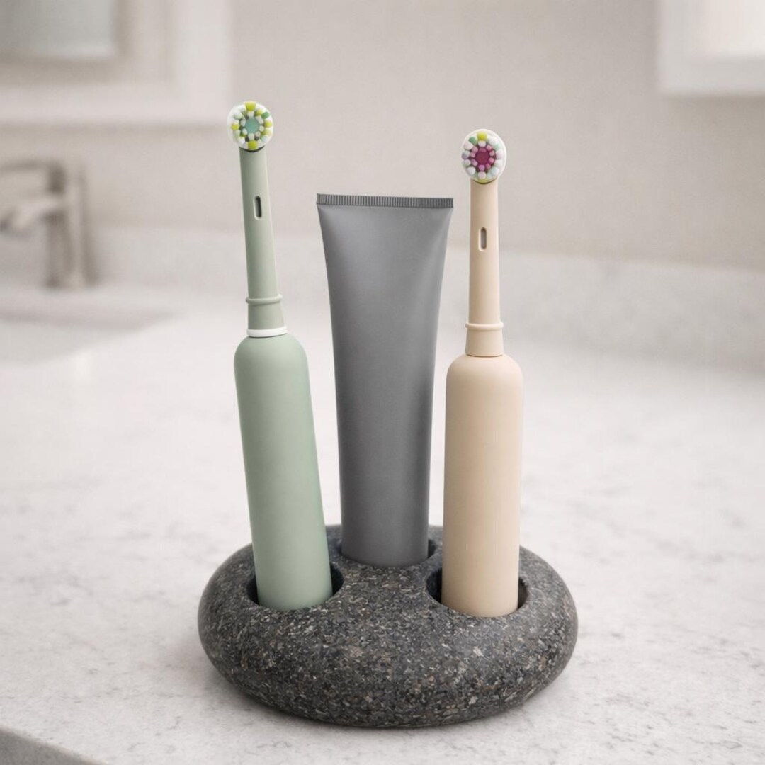Natural Pebble Electric Toothbrush Holder With Toothpaste Slot ...