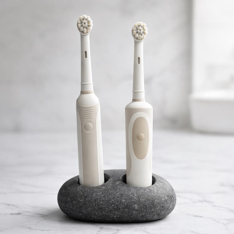 Natural Pebble Electric Toothbrush Holder With Toothpaste Slot ...
