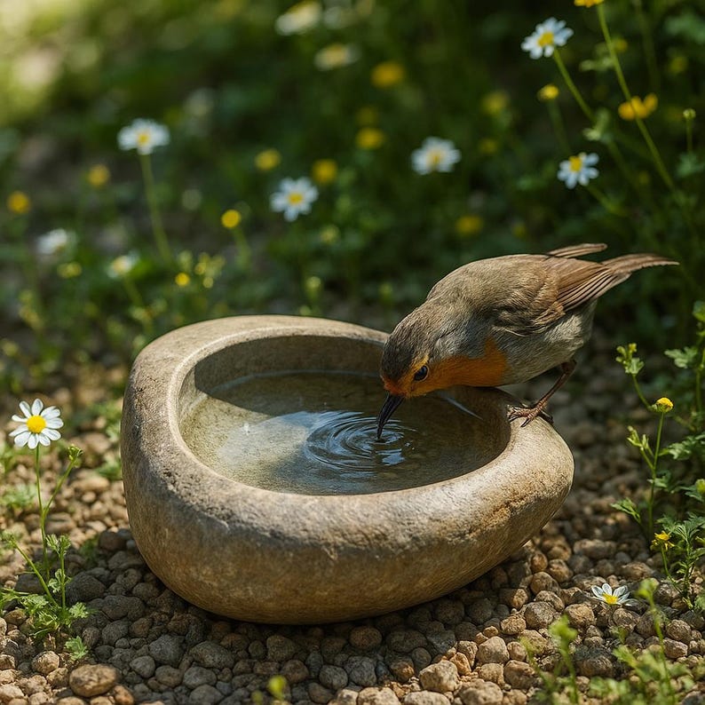 Natural River Stone Bird Bath Bowl – Handcrafted Pebble Birdbath for ...