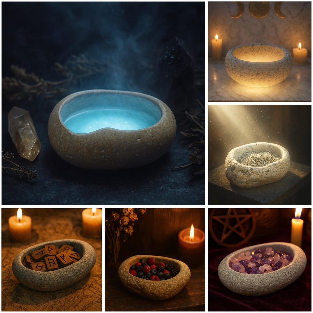 Witch Bowl – Witchcraft Bowl – Natural River Stone Moon Water Bowl ...