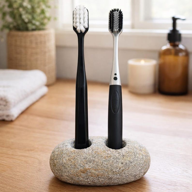 River Stone Double Toothbrush Holder | Natural Pebble Bathroom ...