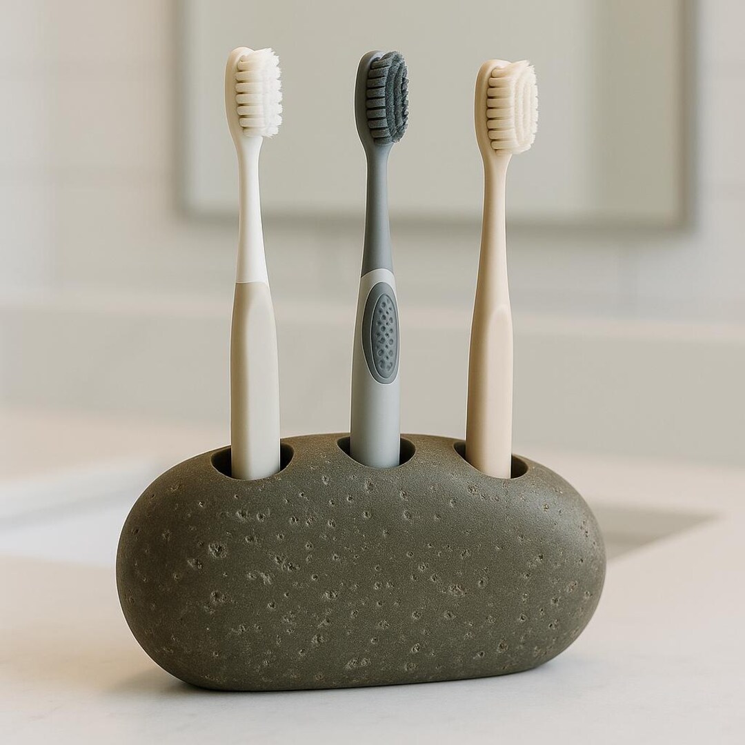 Natural River Stone Toothbrush Holder | Minimalist Stone Bathroom Stand ...